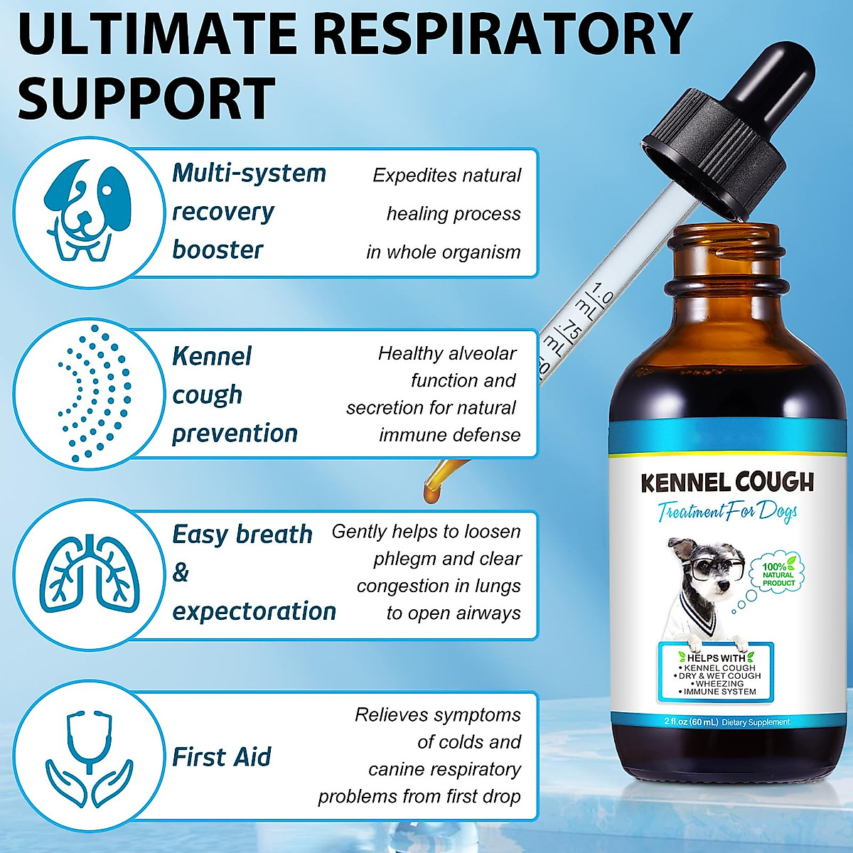 Kennel Cough Treatment for Dogs, Kennel Cough Herbal Drops, Dog Cough Relief - Dog Seasonal Allergy Relief, Dog Itch Relief, Support Dog Cough Care About Dry, Pet Cough Relief - 2.02 Fl.oz / 60 ml