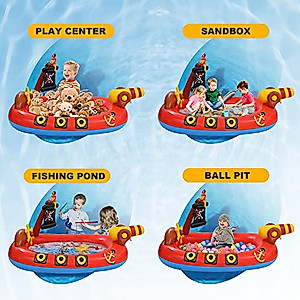 Inflatable Swimming Pool for Kids Toddlers, Water Spray Pirate Boat Summer Water Game Play Center for Indoor Outdoor Garden Yard 80"X45"X35"Kiddie Pool for Ages 2+