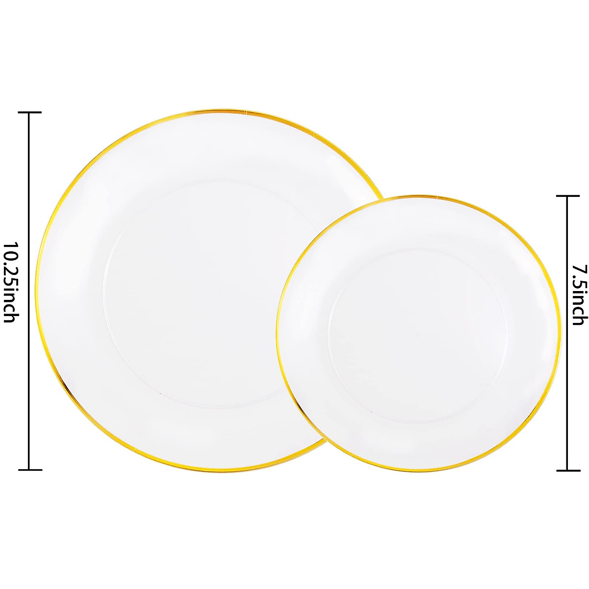 LIYH 60pcs Clear and Gold Plastic Plates Disposable Plates Heavty Duty Includes:30 Dinner Plates 10.25" and 30 Dessert Plates 7.5" Clear Plates with Gold Trim,Wedding Party Plates