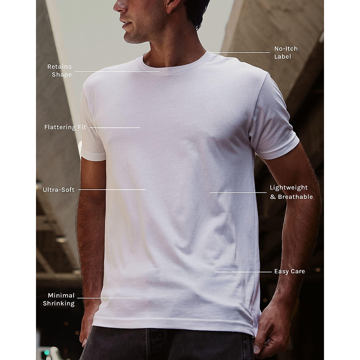 INTO THE AM Premium Men's Fitted T-Shirt 6-Pack - Modern Fitted Fresh Classic Crew Neck Essential Tee Shirts Men Multi Pack (Black/Charcoal/Grey/Navy/Olive Green/White, X-Large)