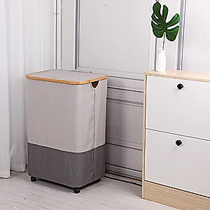Large Laundry Hamper with Lid - Collapsible Laundry Baskets with Wheels and Removable Laundry Bag, 105L Capacity Dirty Clothes Hampers with Handles for Living Room, Bedroom, Laundry Room, Beige+Grey