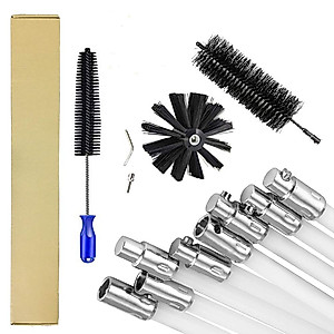 DECFLO 20FT Nylon Chimney Cleaning Brush,Stiff Poly Chimney Sweeping Tool and Rods Kit-Dry Duct Clean Kit Lint Remover with Long Flexible Rods (1 Brush Head +10Rods)