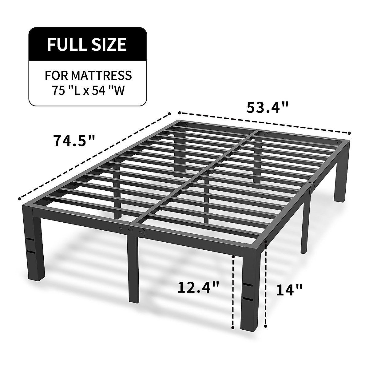 MAF Full Size Bed Frame 14 Inch Heavy Duty Metal Platform BedFrame with Black Steel Slat Support Noise Free Full-Bed-Frame, No Box Spring Needed