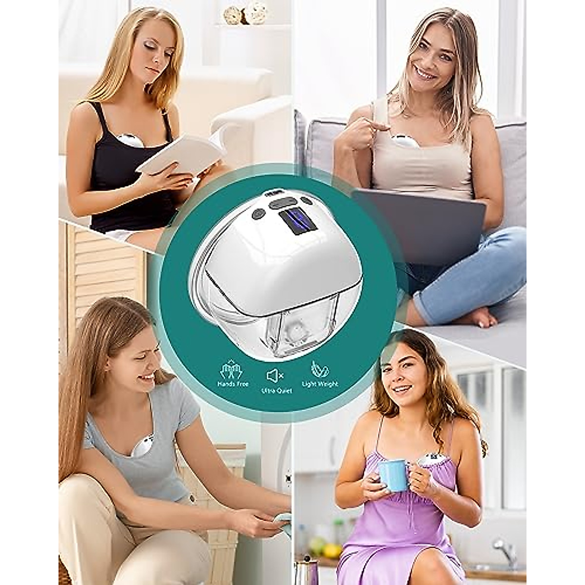 Wearable Breast Pump Hands Free, 4 Modes and 9 Levels, Pain Free and Super Quiet, Long Battery Life, Double Portable Electric Breast Pump with Memory Function, Easy Assemble/Disassemble