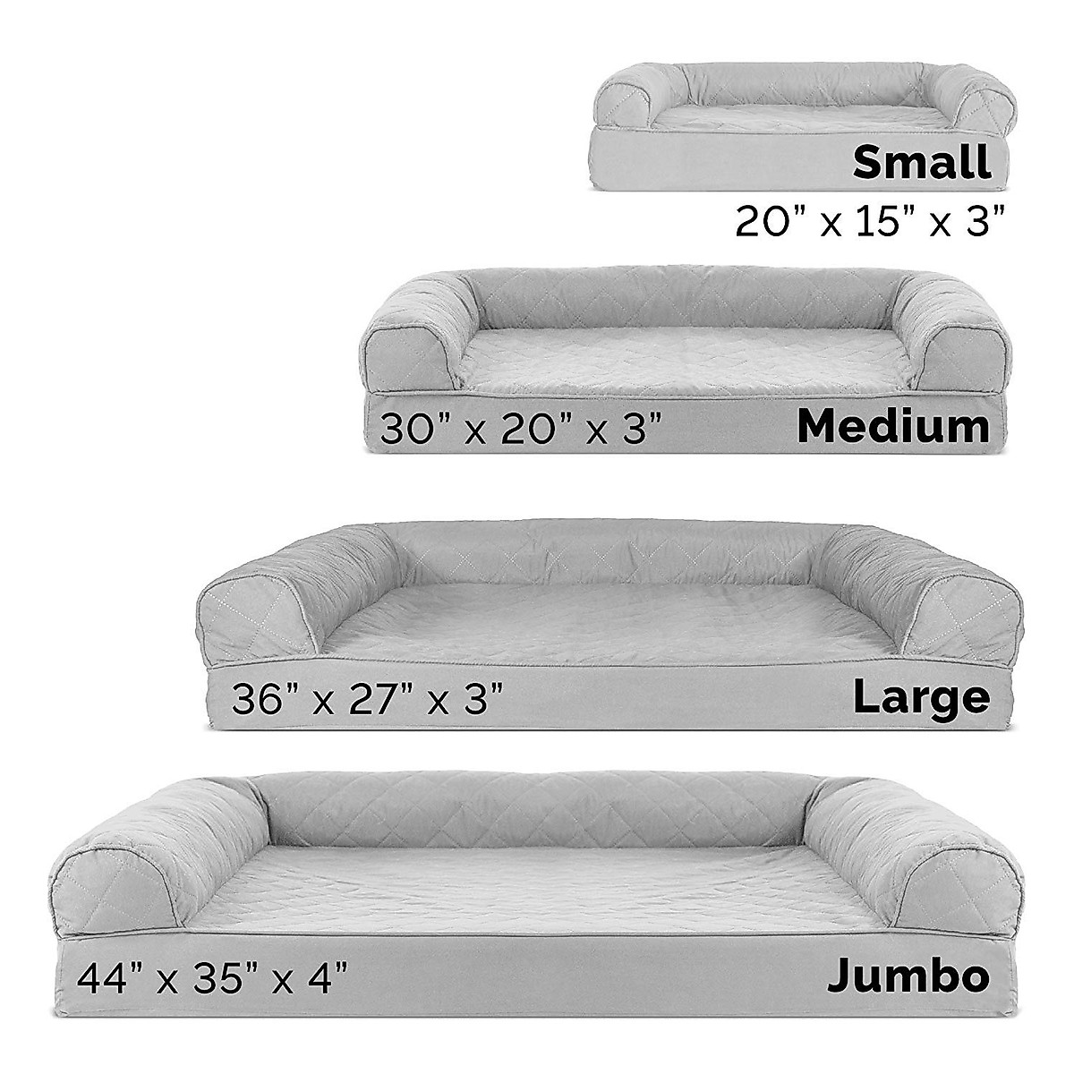 Furhaven Cooling Gel Dog Bed for Large Dogs w/ Removable Bolsters & Washable Cover, For Dogs Up to 95 lbs - Quilted Sofa - Silver Gray, Jumbo/XL