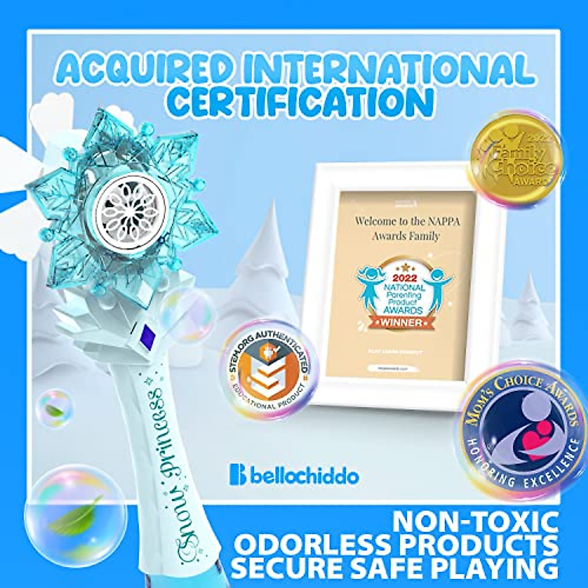 BELLOCHIDDO Bubble Machine - Princess Magic Bubble Wand Frozen Toys for Girls, Music & Light Up Bubble Gun, Automatic Bubble Blower - Outdoor Fun Bubble Toys, Birthday Gifts for Kids