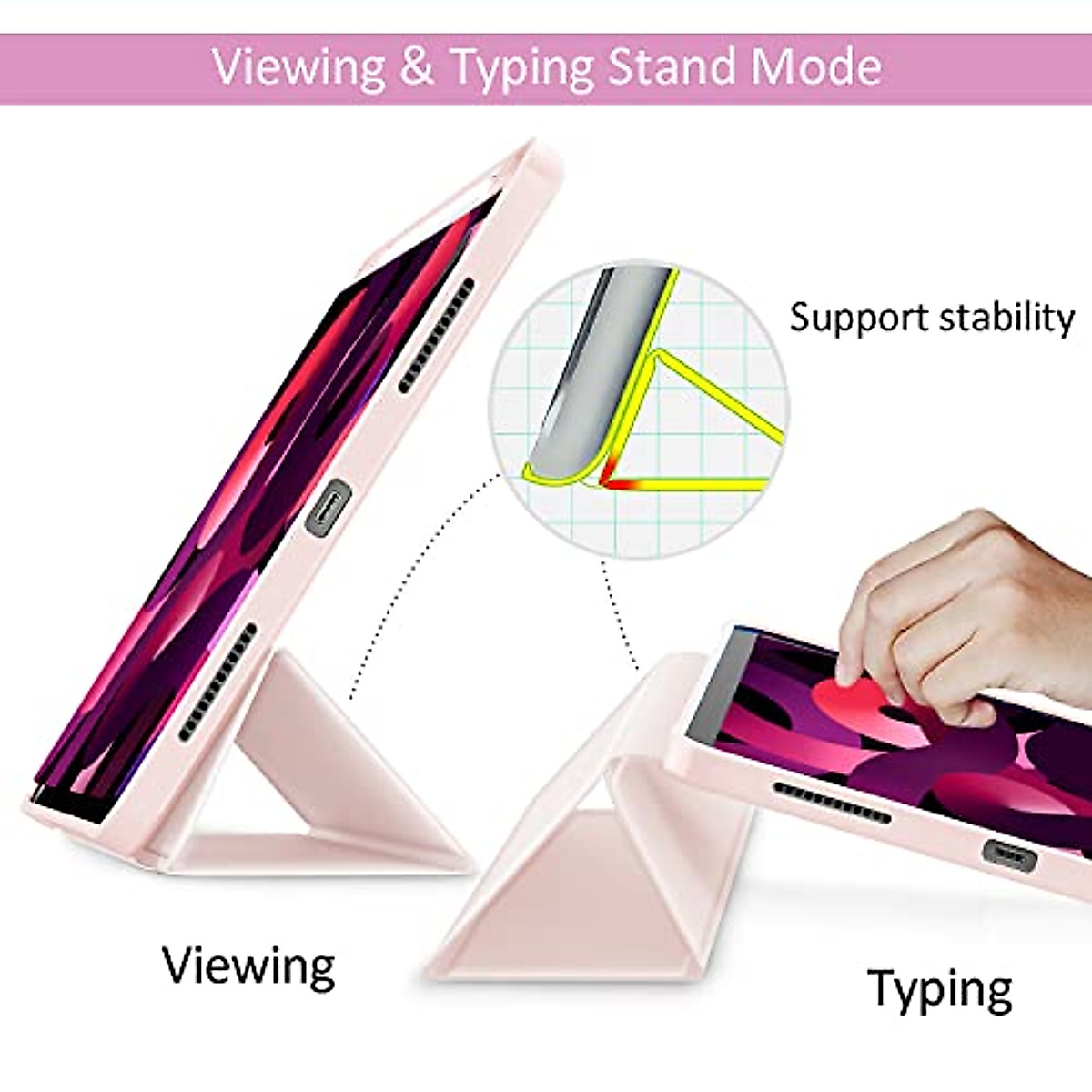 Gahwa iPad 10.9 Inch Case with Pencil Holder for iPad Air 5th Generation Case 2022/ iPad Air Case 4th Generation 2020[Support iPad 2nd Pencil Charging], Smart Case with Auto Sleep/Wake(Pink)