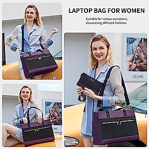 Nerlion Laptop Bag for Women 15.6 Inch Laptop Tote Bag Leather Computer Briefcase for Women Shoulder Bag Office Bag for Women (Purple)