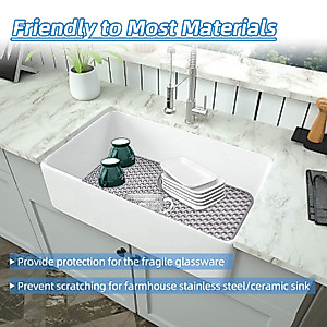 Eqivei Silicone Sink Protectors for Kitchen, 26''x 14'' Heat Resistant Kitchen Sink Mat for Bottom of Stainless Steel/Porcelain Sink,Rear Drain, No-Slip Sink Grid Accessories