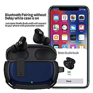 Beats Studio Buds Plus Case 2023, Jiunai Secure Lock Shockproof Heavy Duty Strong Armor Protective Full Body Cover Hybrid Rugged Case Carabiner for Beats Studio Buds 2021 Studio Buds Plus 2023 Blue