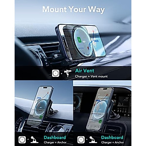 ESR for MagSafe Car Mount Charger with CryoBoost, Magnetic Wireless Car Charger Compatible with MagSafe Car Charger, for iPhone 15/14/13/12, Fast Phone Cooling Charger