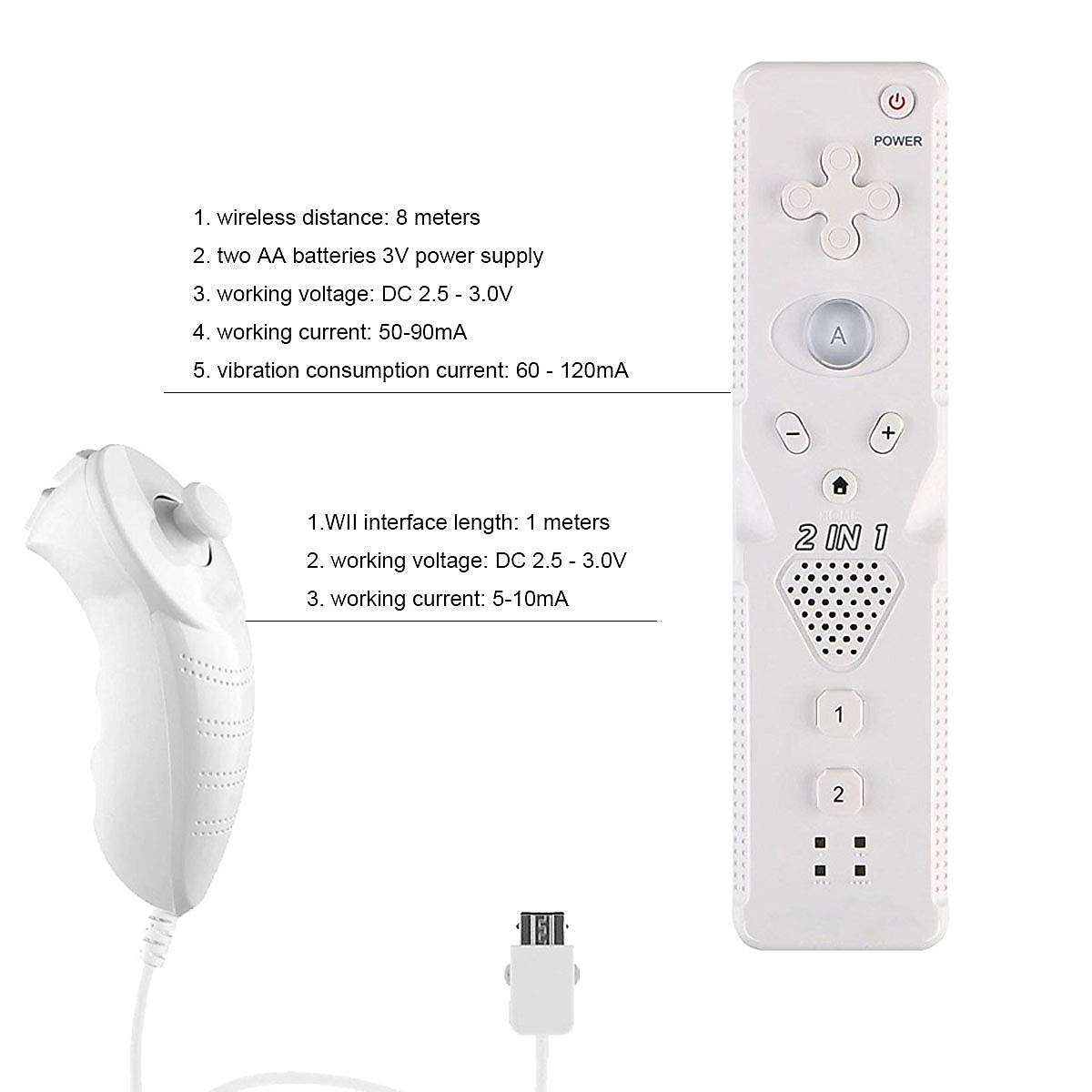 WeJoy Wii Remote Controller build in Motion Plus with Nunchuck and Wrist Strap for Wii & Wii U -White