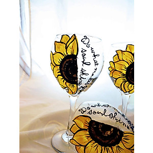 Hand painted sunflower make your soul shine red wine goblets. set of 4 20 ounce red wine gobblets. usa