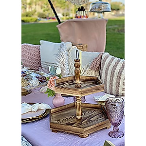 Farmhouse Tiered Tray - Two Tier Tray in Rustic Wood for Kitchen Counter, Wooden Serving Tray, Cupcake Stand, Coffee Bar and Food Display