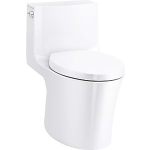 KOHLER Veil One-Piece Skirted Toilet, Dual Flush, Elongated Bowl, Skirted Trapway, White, Hidden Cord Option, Conceals Bidet Seat Cords, K-1381-HC-0