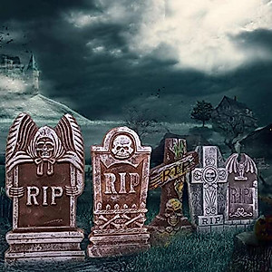 HUREDF Halloween Decoration Outdoor Yard Tombstone: 5 Pack Foam RIP Graveyard Headstones - Graves Scary Gravestones Vintage Yard Signs Lawn Cemetery Decor Outside