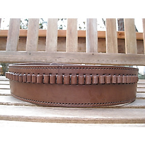 Gun Belt with Right Handed Tooled Holster Combo - 22 Caliber - Leather - Brown (brown,40") - sizes are for hip size