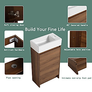 VKKILPEE 18 Inch Freestanding Bathroom Vanity Set Bathroom Vanity with Single Sink for Small Space, Bath Vanity Storage Cabinet w/Adjustable Shelf, Modern Bathroom Vanity and Sink Combo, Brown Ebony