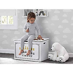 Wooden Toy Box and Storage Chest with Chess and Safety Hinge for Kids and Babies – Girls and Boys - White