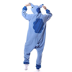 SIYUE Unisex Adult Onesie Costume Snug Fit One Piece Pajamas Christmas Sleepwear Halloween Jumpsuit Women Men Cosplay Animal Blue L