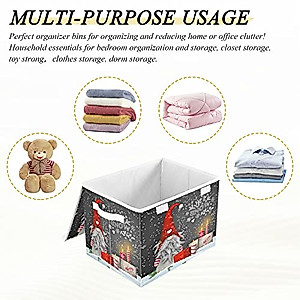 xigua Winter Christmas Gnome Storage Bins with Lids Foldable Large Cube Storage Boxes with Handles for Home Bedroom Closet Office (16.5x12.6x11.8 in)