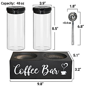 Glass Coffee Containers with Shelf,Coffee Station Organizer,Coffee Canister with Scoop,2x48oz Coffee Bean Storage with Airtight Locking Clamp,Coffee Container for Ground Coffee(Black)