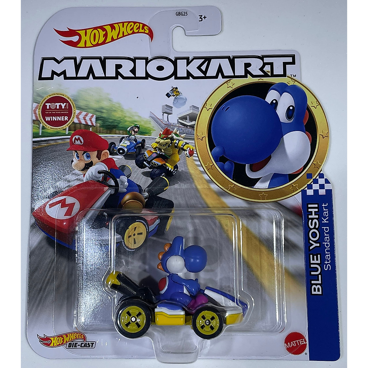 Hot Wheels - Mario Kart - Blue Yoshi - Standard Kart - Mint/NrMint Ships Bubble Wrapped in a Box