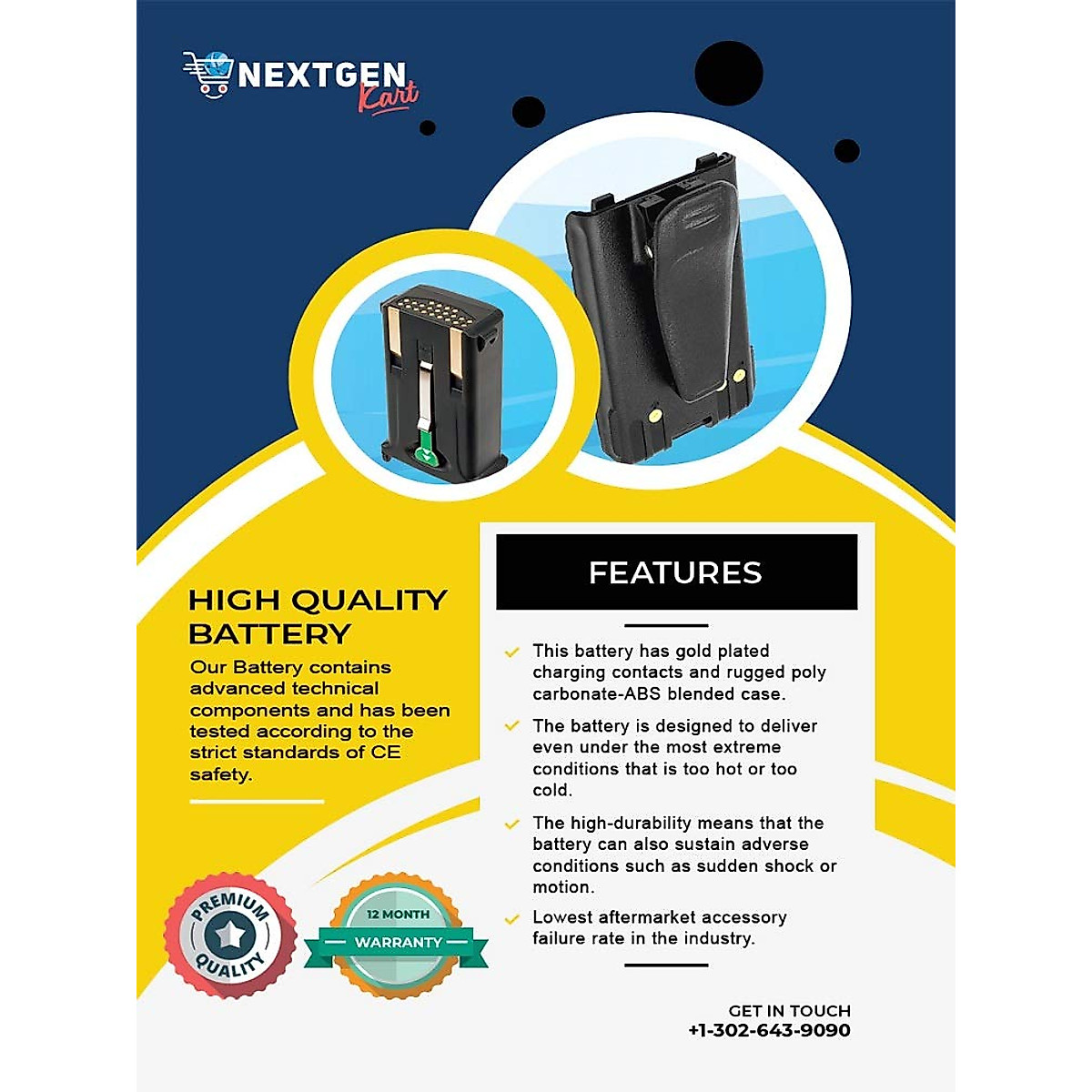 WAU Replacement for Vertex VX-264 Battery - Fully Compatible with Vertex FNB-V134LI-UNI - (2500mAh Li-ion)