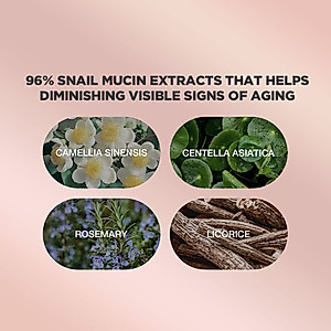Snail Mucin Essence Serum | Advanced Snail Mucin Essence Serum | Snail Mucin Essence with High Concentrate of Snail Secretion Filtrate | Snail Serum with Natural Age-Defying Complex | Korean Essence Night Serum with 96% Snail Mucin Extracts | Korean Essen