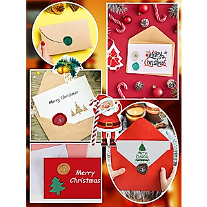 Christmas Wax Seal Stamp Kit Lanstics Wax Seal Stamp Brass Head, 200Pcs Sealing Wax Beads in 4 Colors, Wooden Hilt, Melting Spoon, Tea Candles for Cards Envelopes, Gift Packaging