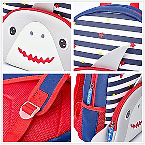 KK CRAFTS Toddler Backpack, Waterproof Preschool Backpack, 3D Cute Cartoon Neoprene Animal Schoolbag for Kids, Lunch Box Carry Bag for Boys Girls,Grey Shark