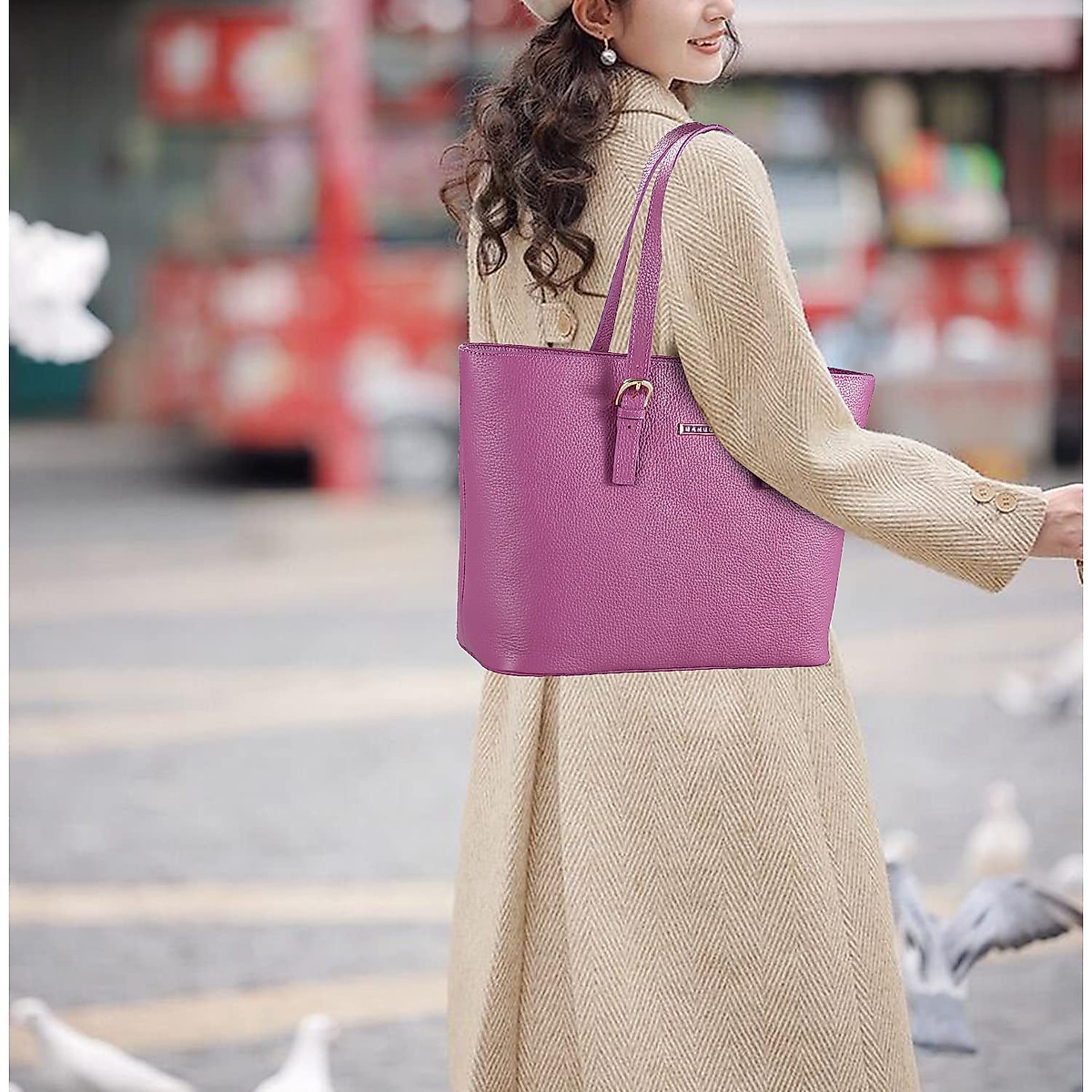 Banuce Leather Purses and Handbags for Women Large Capacity Shoulder Bag Ladies Office Work Bag Purple