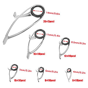 Keenso Double Foot Guide Ring Kit, 55Pcs High Carbon Steel Ceramic Double Foot Guide Ring Light Fishing Rod Tip Repair Kit Other fishing tools and accessories