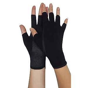 Bienvenu Mens Summer UV Protection Half Finger Outdoor Hiking Driving Cycling Riding Cotton Sunblock Gloves, Black