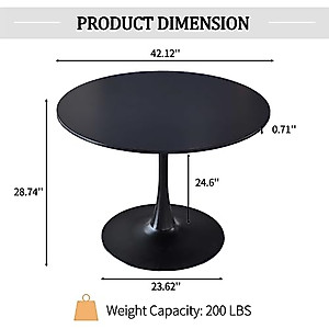 ANDORON Round Dining Table, 42 Inches Kitchen Tulip Table for 4-6 People with MDF Top and Metal Base, Modern Circle End Table Leisure Coffee Side Table (Black, 42")