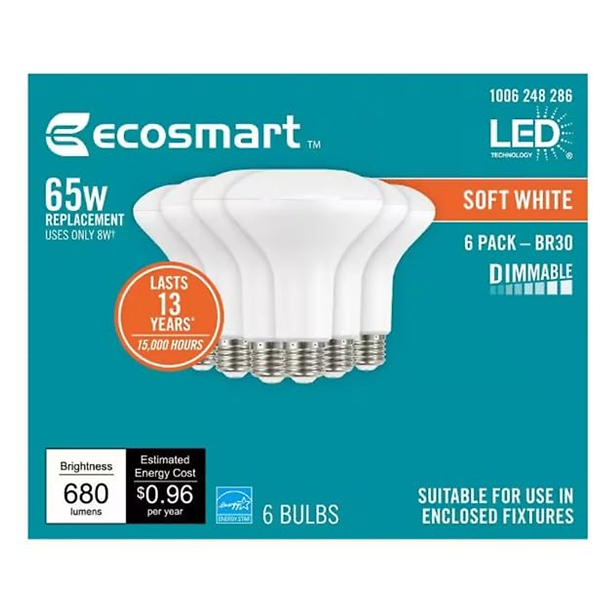 EcoSmart BR30 65W Equivalent Dimmable LED Light Bulbs Soft White (6 Pack)