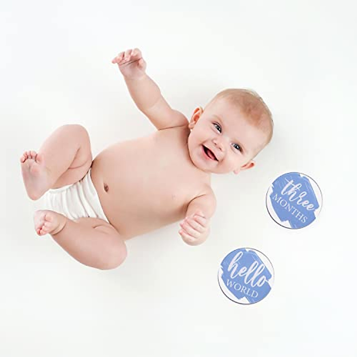 Stork+Sweet Monthly Baby Milestone Cards, Cute Acrylic Cards for Shower Gifts, 13 4in Discs + Canvas Bag, Newborn Gift Set Boys & Girls, Milestone, Blue, 1