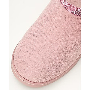 bebe Girls Winter Micro Suede Boots with Rhinestone Embellished Logo & Bow, Blush Glitter, Size 3 Little Kid