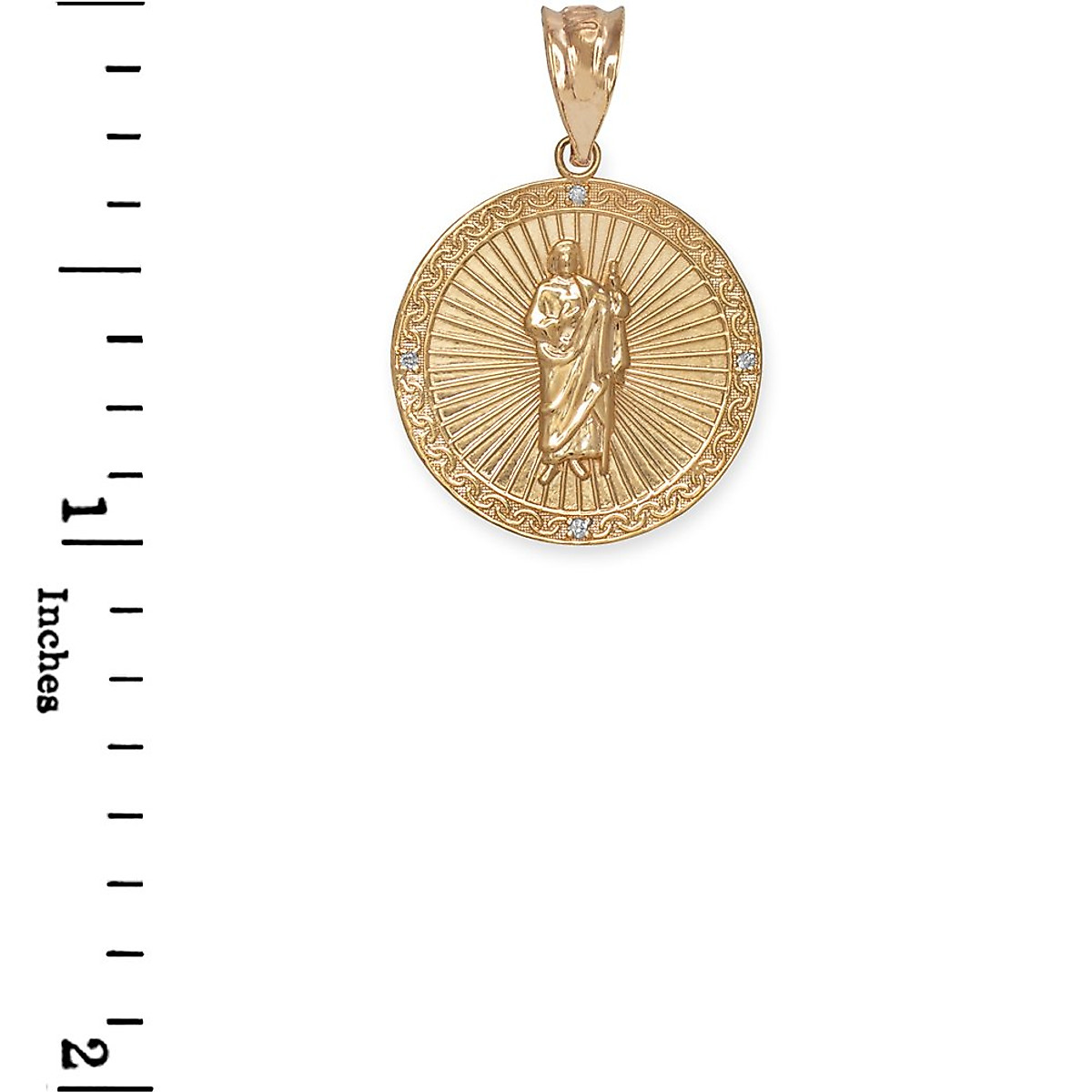 10k Gold Saint Jude Thaddeus Diamond Round Medal Charm Pendant (Small)