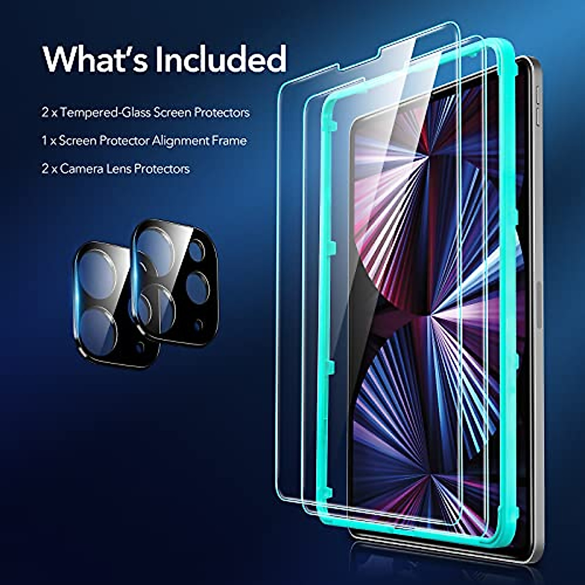 ESR Screen Protector for iPad Pro 11 Inch (2022/2021/2020, 4th Gen/3rd Gen/2nd Gen) with Camera Lens Protector, Tempered-Glass Film, Fingerprint and Scratch Resistant, Face ID Compatible, 2 Pack