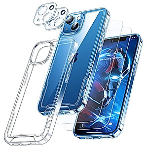Humixx [5-in-1 Shockproof Designed for iPhone 13 Mini Case with 2 Pack Tempered Screen Protector+2 Pack Camera Lens Protector, Crystal Clear & Non-Yellowing Slim Case for iPhone 13 Mini 5.4