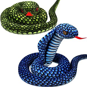 Zhanmai 2 Pack 43 Inches Cobra Snake Animal Plush Toy Large Realistic Cobra Snake Plush Stuffed Animal Toy Naja Cobra Plush Toys Snake for Birthday Party Gifts Prank Props(Green, Blue)