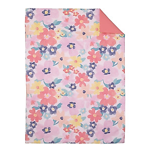 CARTERS Pink, Orange and Mint Floral 4 Piece Toddler Bed Set - Comforter, Fitted Bottom Sheet, Flat Top Sheet and Reversible Standard Pillowcase