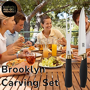 Taylors Eye Witness 5pc Kitchen Knife Block Set - Brooklyn Range Chrome Coloured Bolsters, Finely Ground Razor Sharp Stainless Steel Blades. Soft Grip Handles. Set In Matching Rotating Holder.