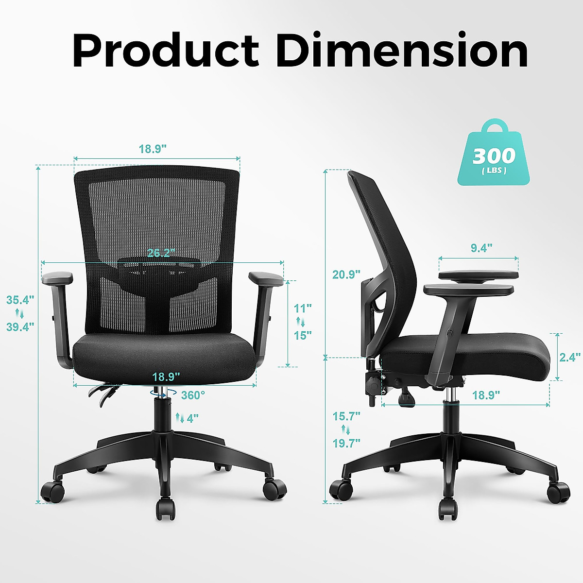 ALPHA HOME Office Chair Ergonomic Home Desk Chair Mid Back Mesh Computer Chair with Lumbar Support Executive Stool with Adjustable Armrest & Seat Cushion Rolling Swivel Desk Chair,Black
