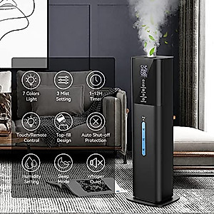 Humidifiers Large Room Bedroom with 7 Colors Light, 2.1Gal(8L) 3 Speed Quiet Ultrasonic Cool Mist Humidifier with 360° Nozzle, Humidity Setting, Timer,Aroma Box for Home Plant Baby Yoga Sleep (Black)