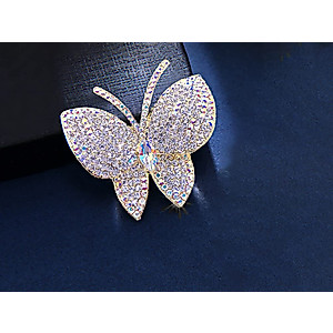 Black Butterfly Rhinestone Brooch Pin for Women Girl Men Exaggerated AB Crystal Cluster Fashion Cartoon Animal Lapel Pins Dress Accessories Unisex Delicacy Birthday Christmas Party Jewelry Gift,