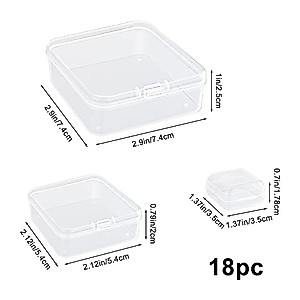 IBEQUEM 18Pcs Mixed Sizes Rectangular Empty Plastic Box, Mini Clear Plastic Organizer Small Plastic Beads Storage Containers with Hinged Lids for Craft Projects, Jewelry, Tools, Hardware, Small Items
