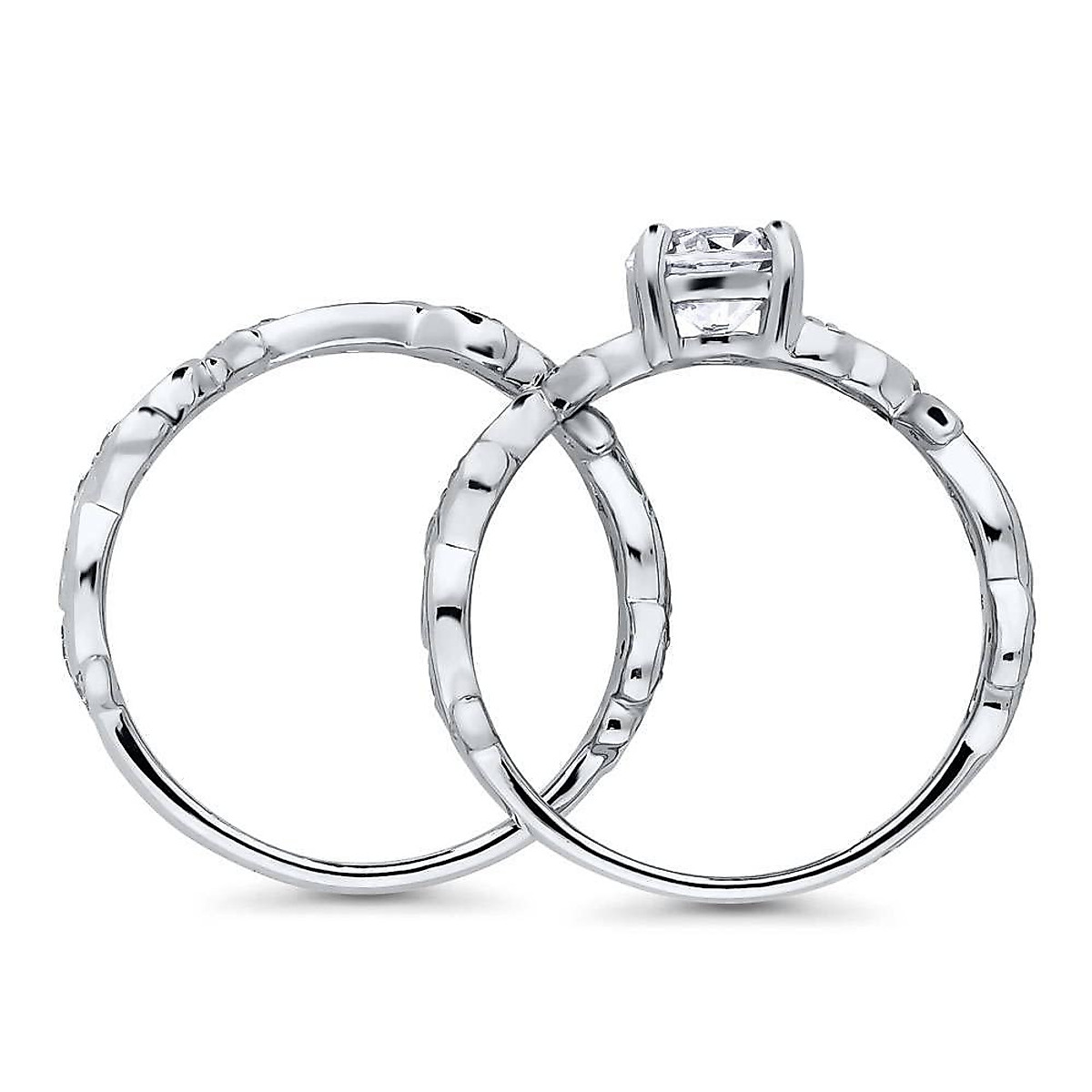 BERRICLE Sterling Silver Leaf Wedding Engagement Rings Cubic Zirconia CZ Solitaire Ring Set for Women, Rhodium Plated Size 7