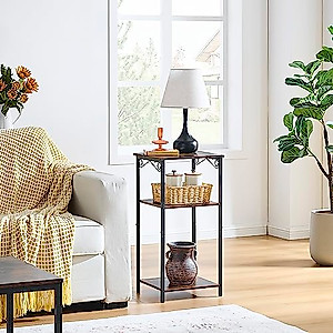 Hoctieon 3 Tier End Table Set of 2, Slim Side Tables, Narrow Side Tables, Nightstands for Small Spaces, Metal Frame, Easy Assembly, Rustic Brown